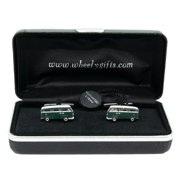 Classic VW Campervan Camper Cufflinks - Green Rhodium Plated